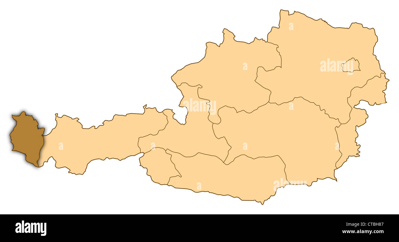 Map of Austria where Vorarlberg is highlighted Stock Photo - Alamy