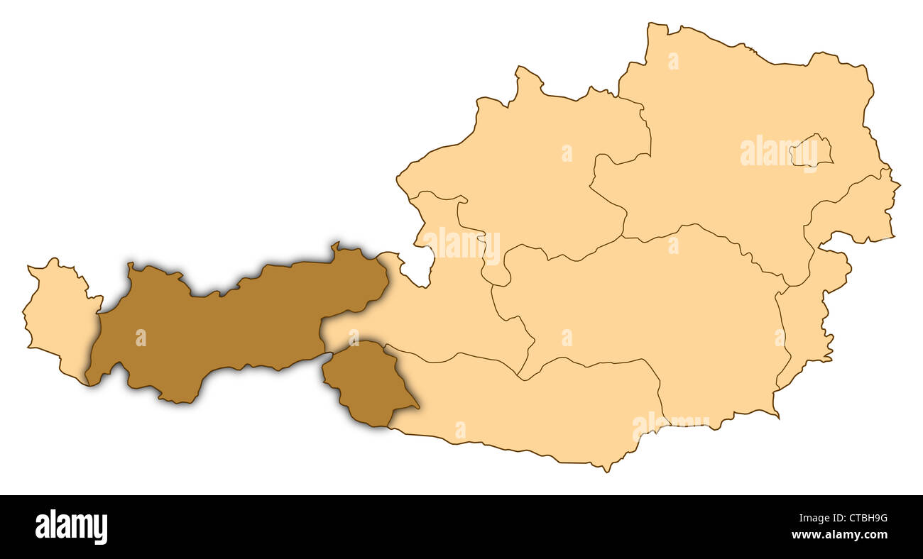 Map of Austria where Tyrol is highlighted Stock Photo - Alamy