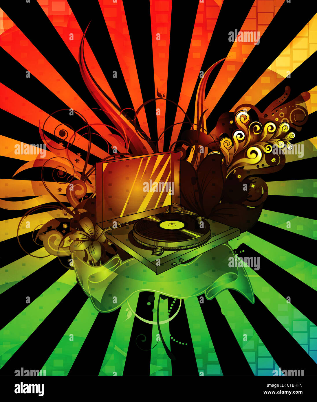 vector colorful concert poster with turntable Stock Photo - Alamy