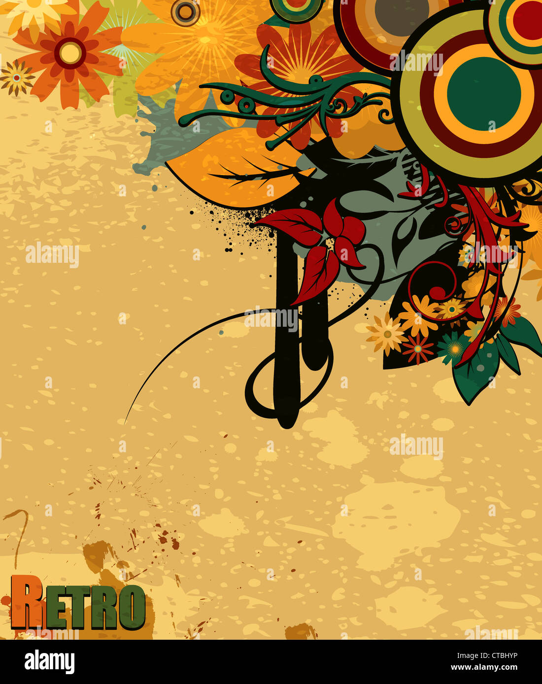 vector retro grunge background with floral Stock Photo - Alamy