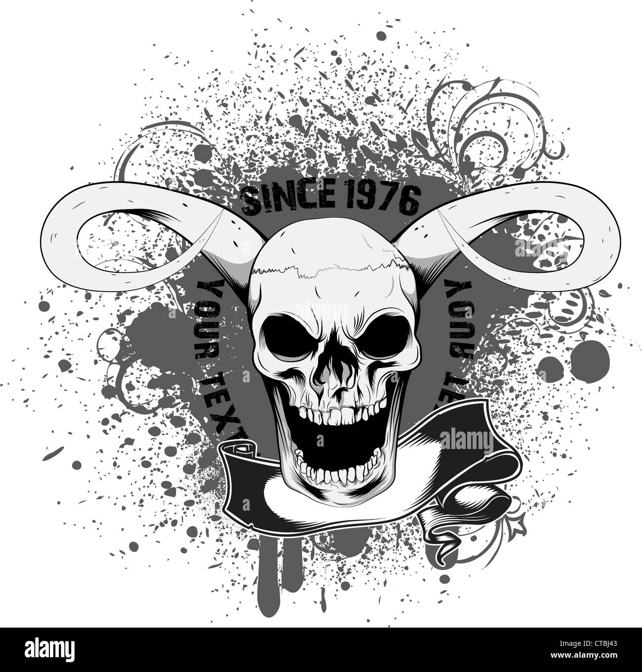 skull with grunge and scroll Stock Photo - Alamy