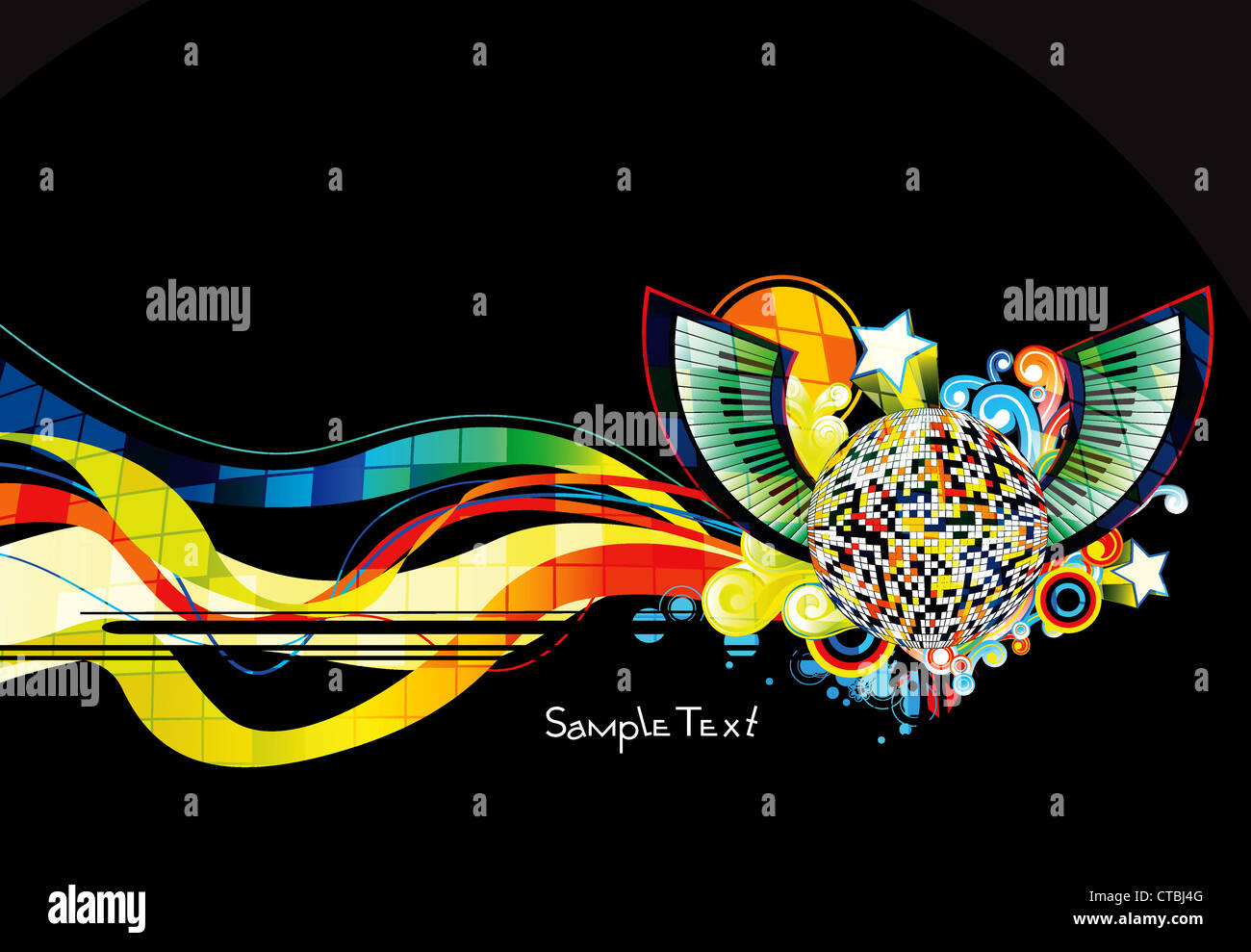 vector colorful concert poster with discoball Stock Photo - Alamy