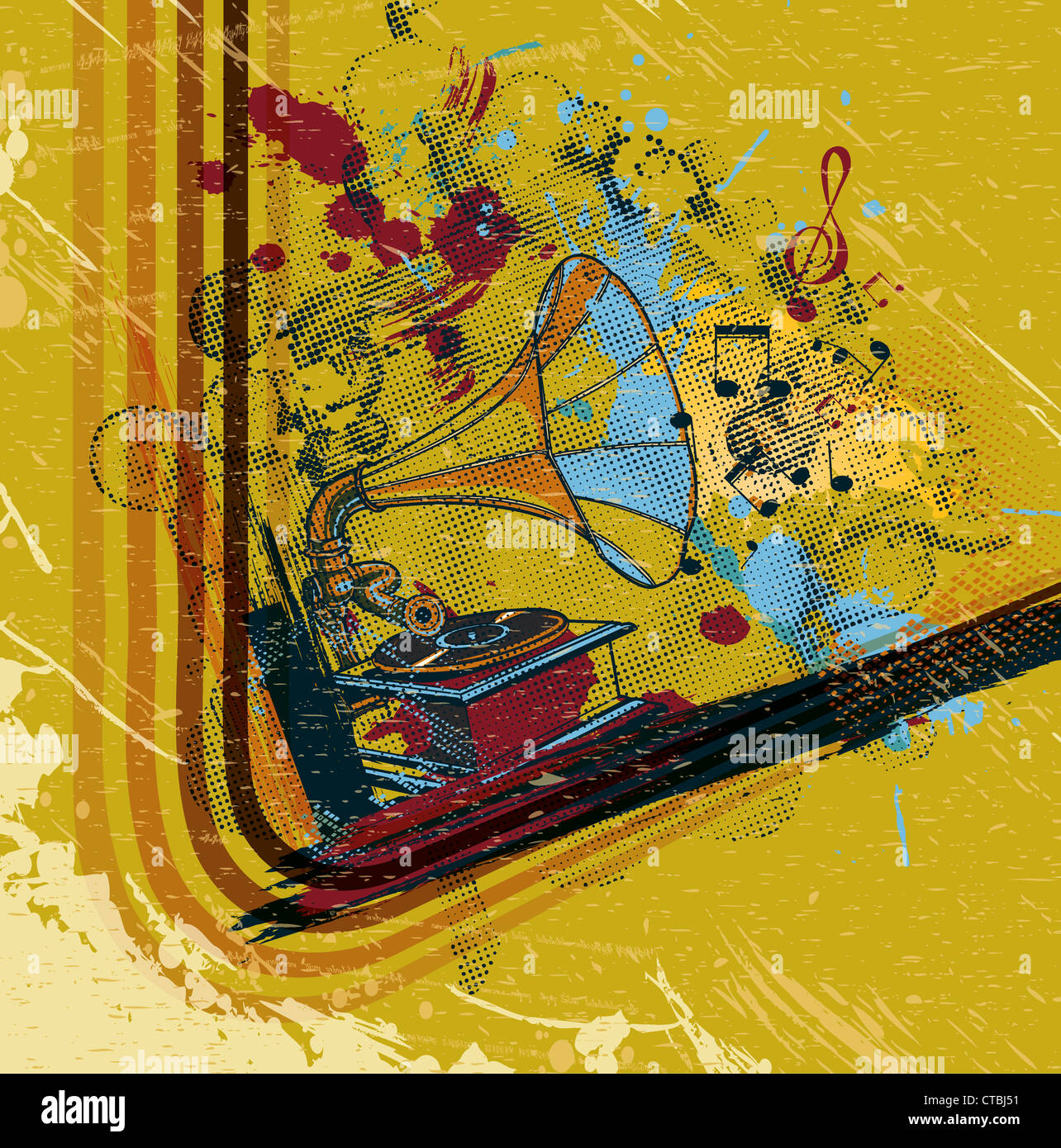 vector concert poster with gramophone Stock Photo - Alamy