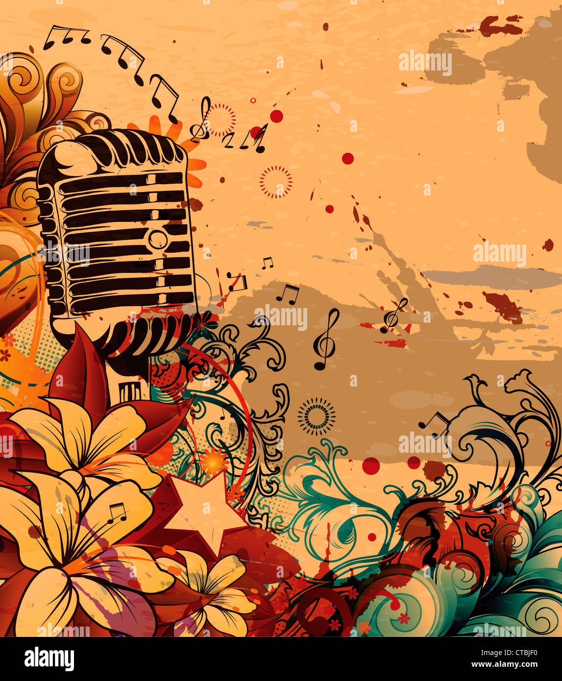 vector grunge concert poster with microphone Stock Photo - Alamy