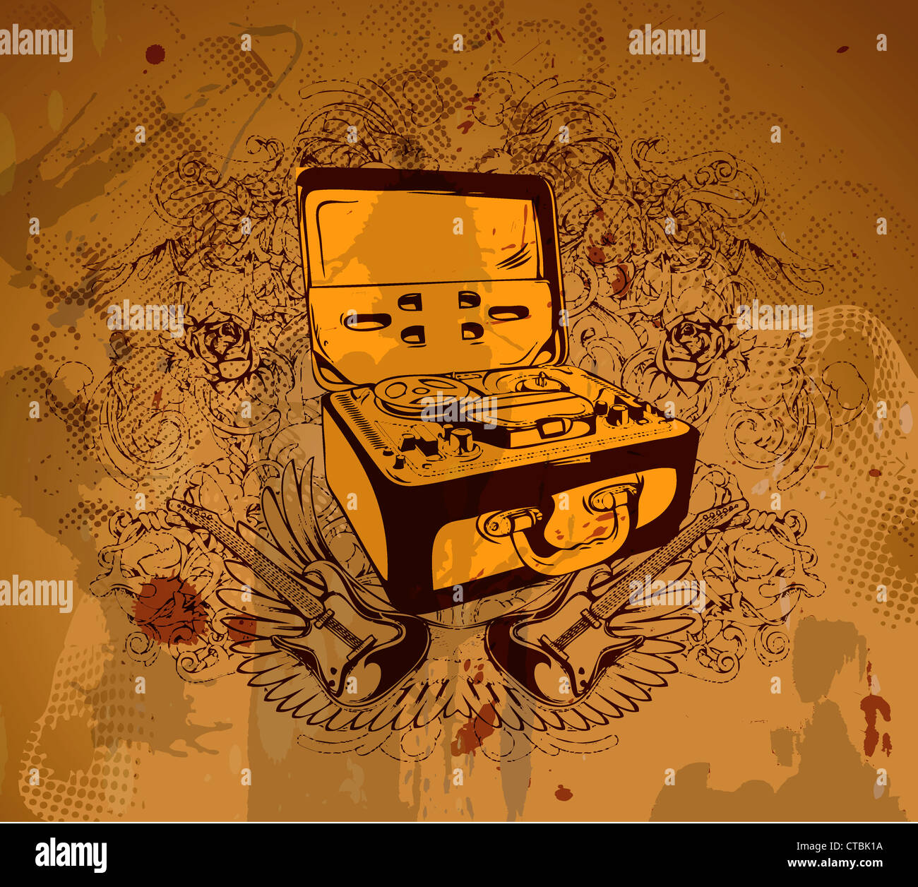 vector vintage concert poster with tape recorder Stock Photo - Alamy