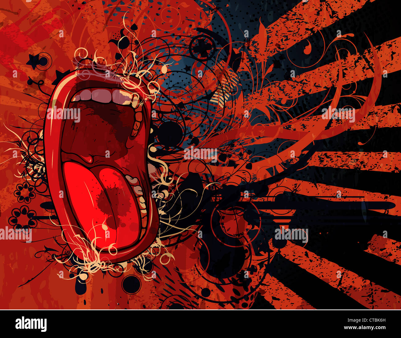 vector screaming mouth with grunge background Stock Photo - Alamy