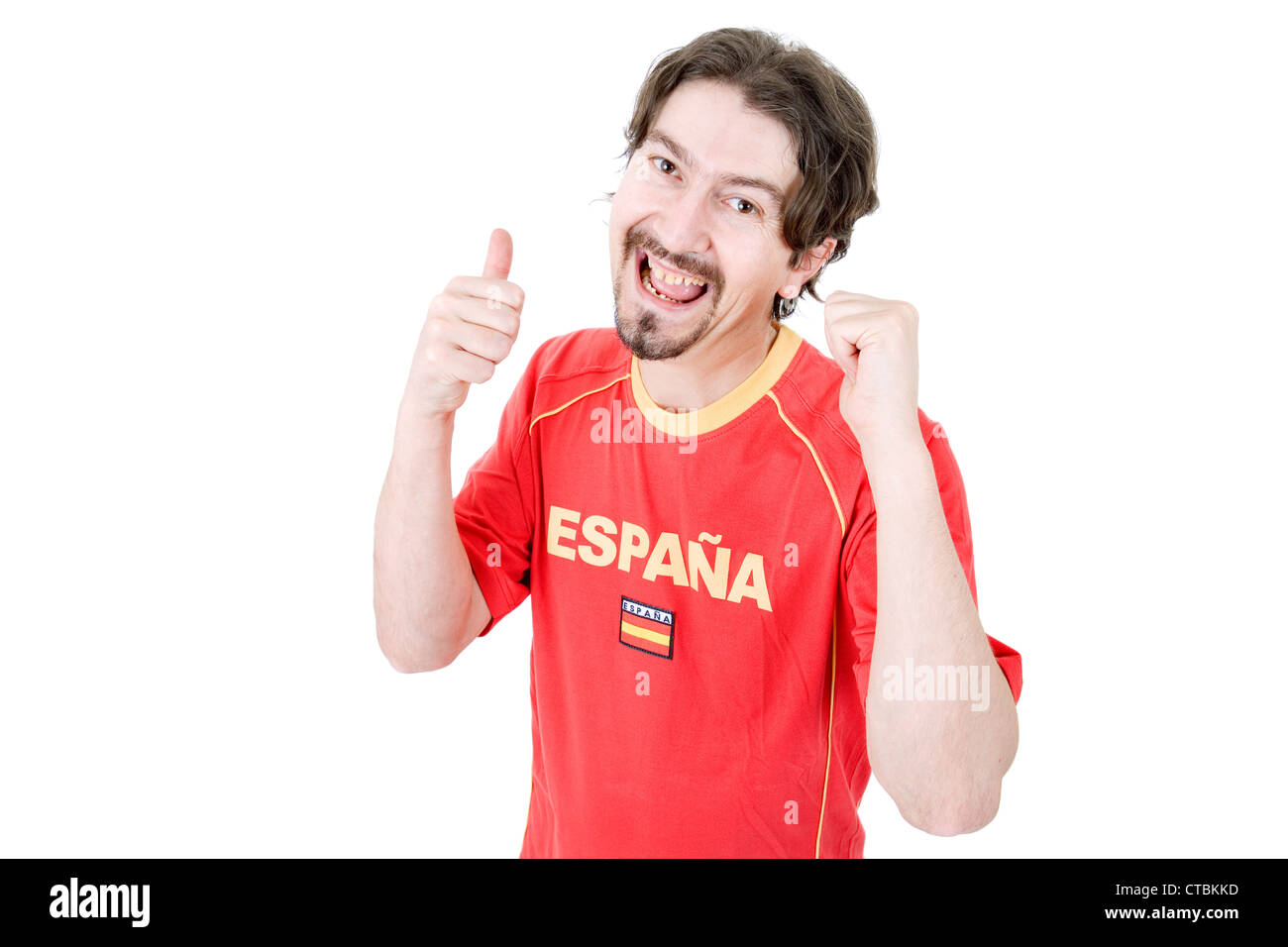happy spanish man supporter, isolated on white Stock Photo - Alamy