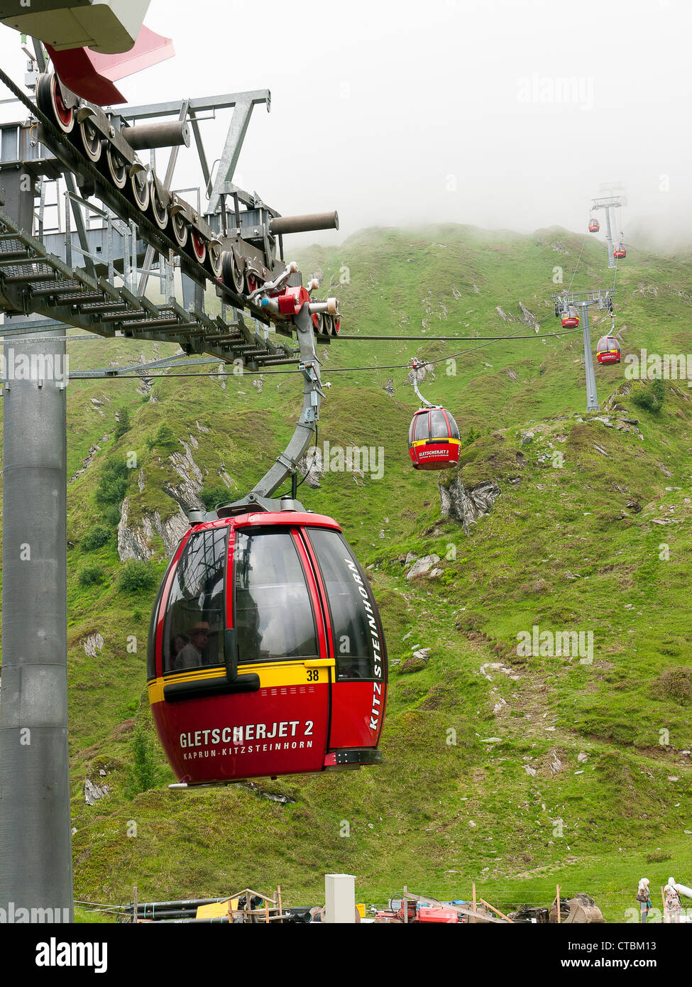Cable cars ascending the Kitzstenhorn mountan and Glacier in Austria ...