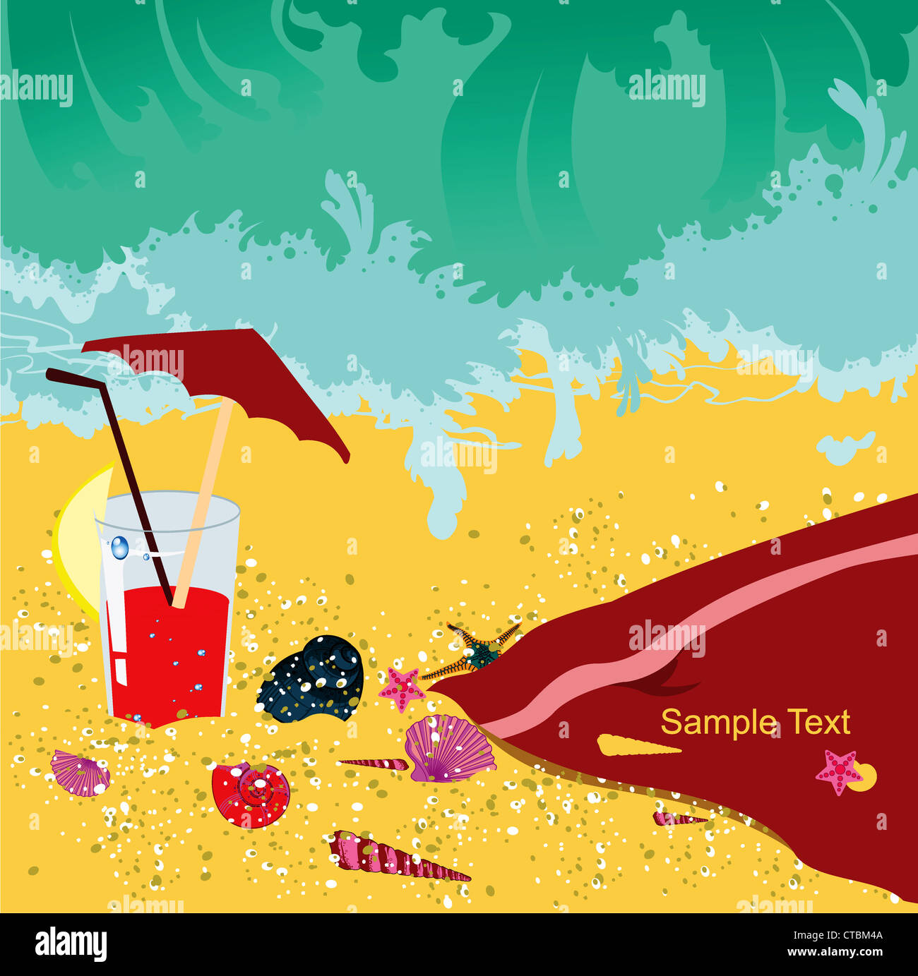 vector summer background with sea creatures Stock Photo - Alamy