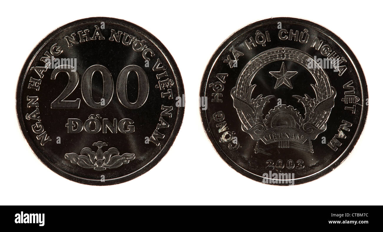 Old Vietnamese 200 Dong coins on the white background (2003 year Stock ...