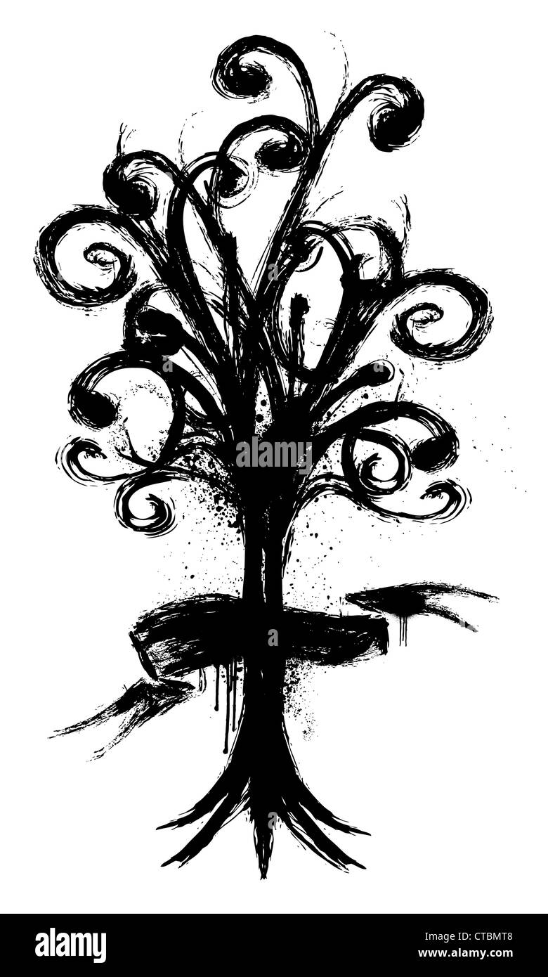 Hand painted creepy tree Stock Photo - Alamy