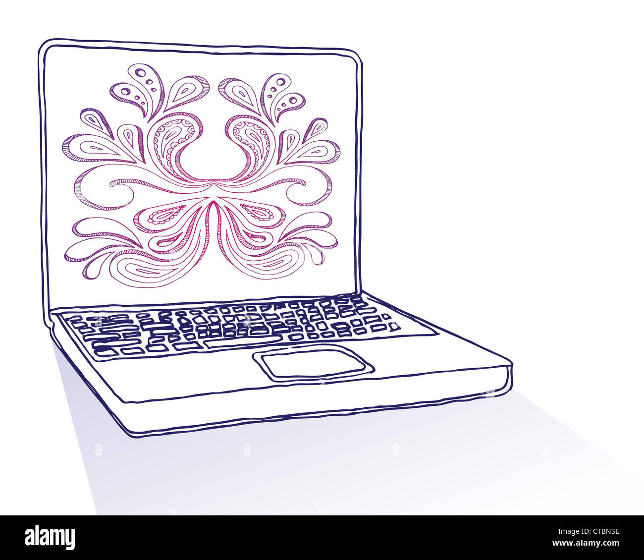 Hand drawn laptop with floral design Stock Photo - Alamy