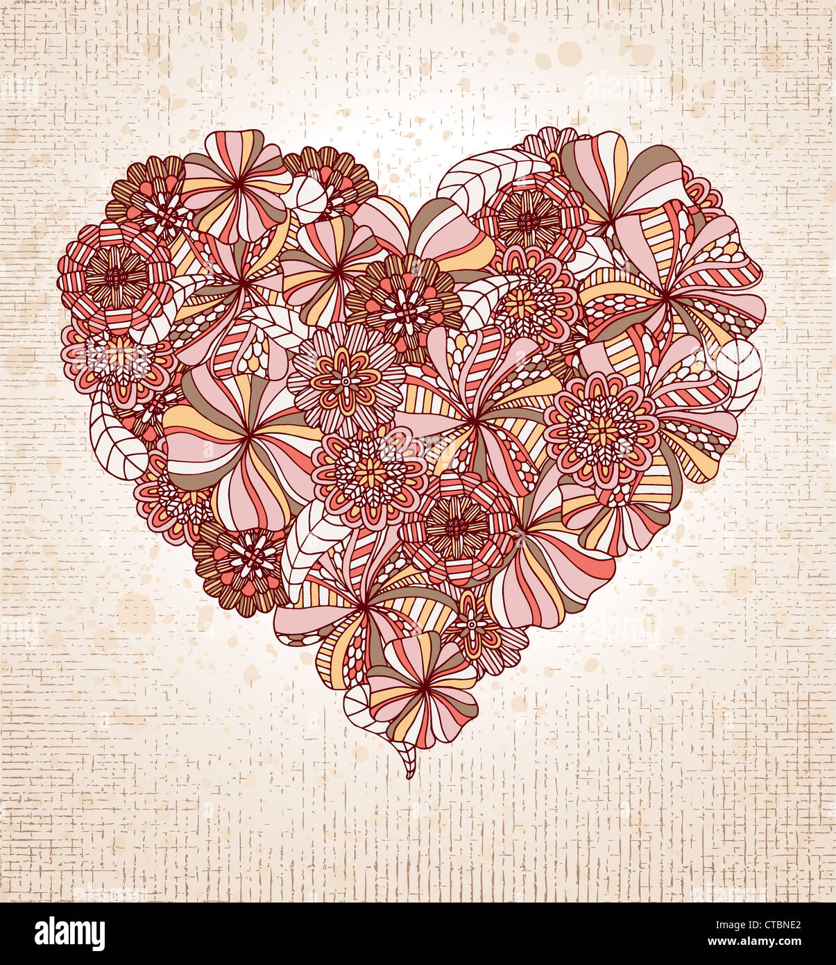 Hand drawn flowers in heart shape on textured background Stock Photo ...