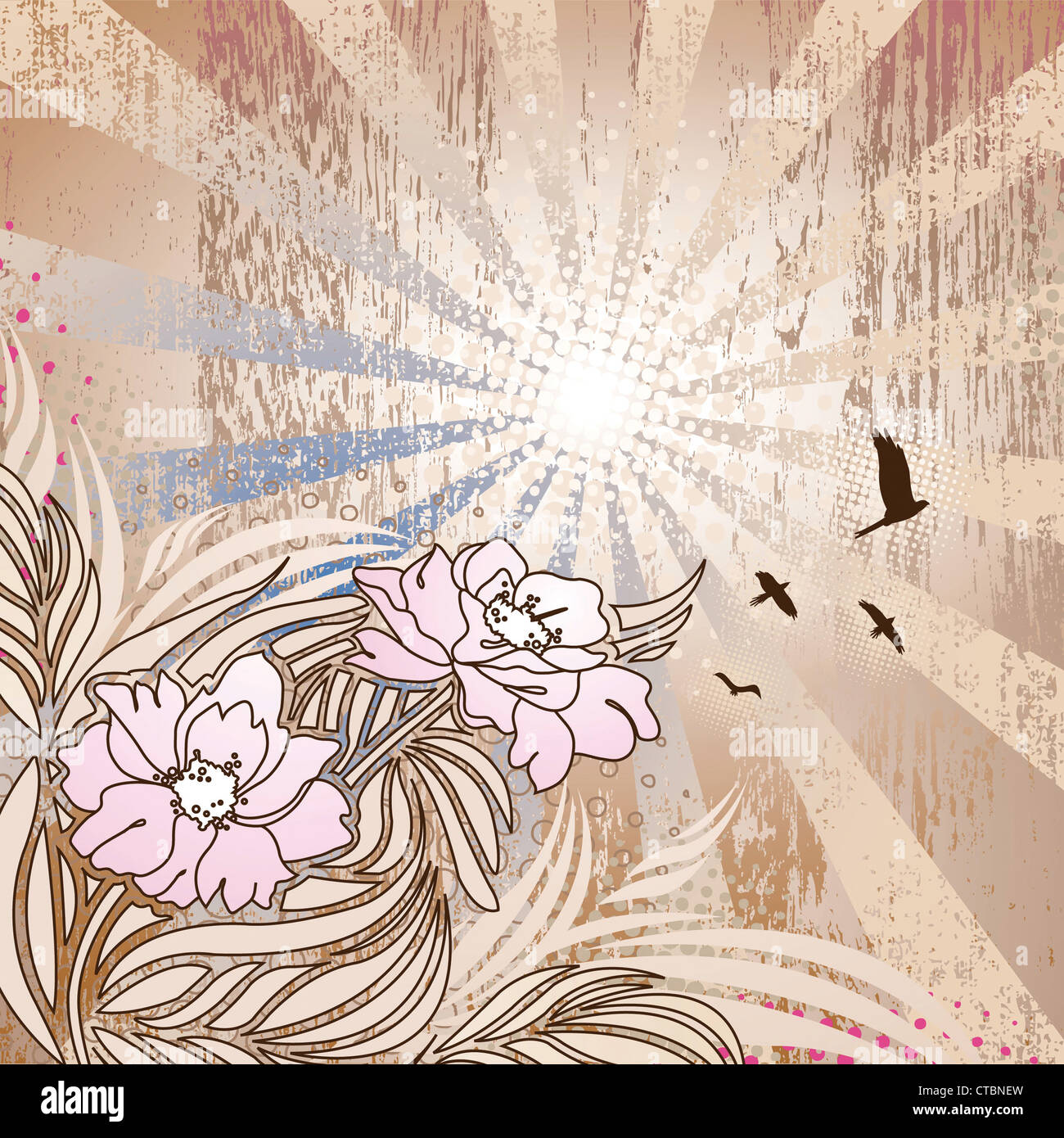 Floral etching on detailed background. All elements on separate layer ...