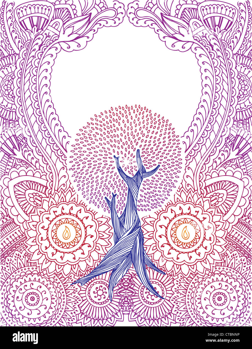 Ornate henna pattern with hand drawn tree Stock Photo - Alamy