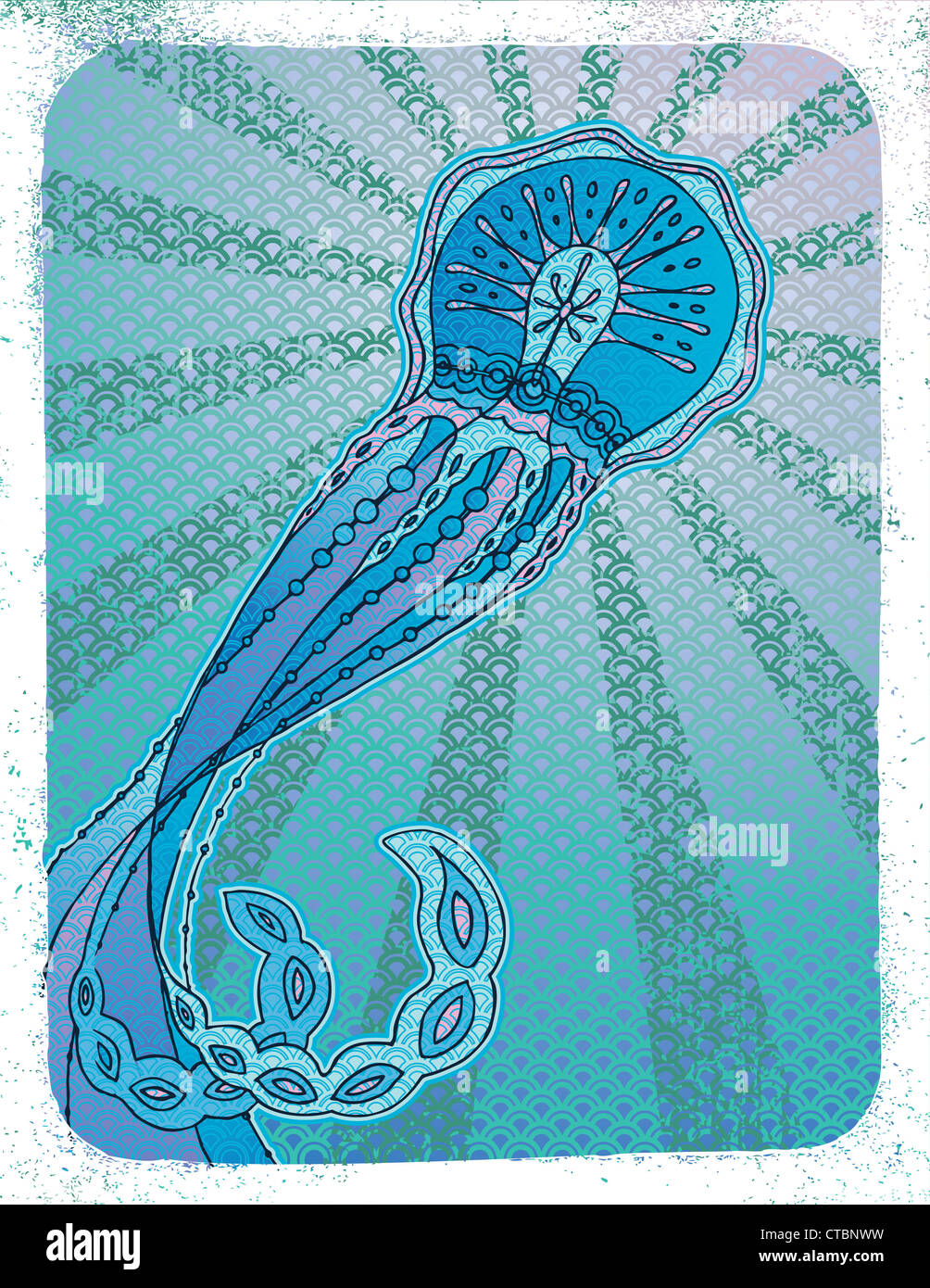 Jellyfish on small wave pattern Stock Photo - Alamy