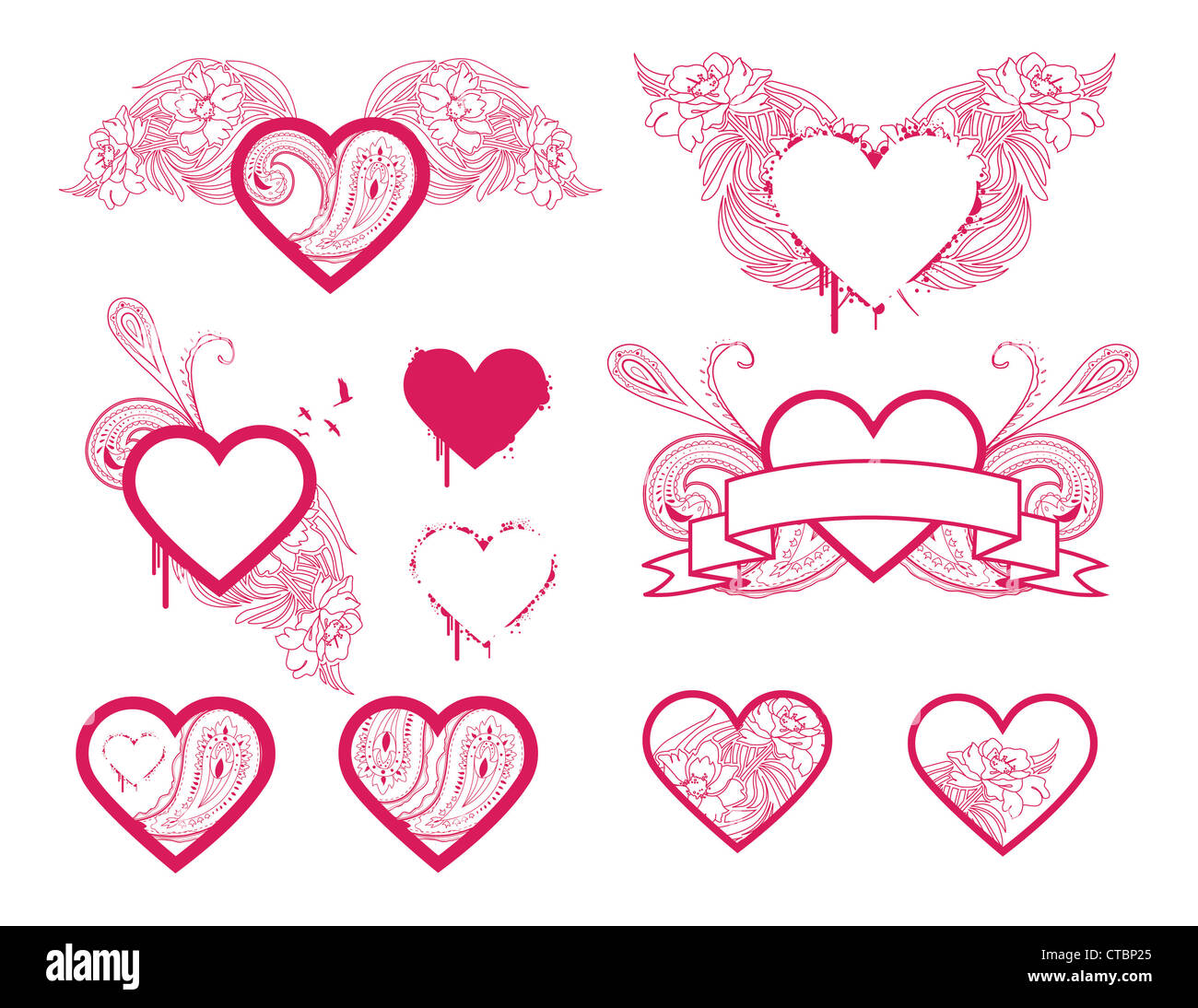 Selection of detailed heart designs. Separated elements Stock Photo - Alamy