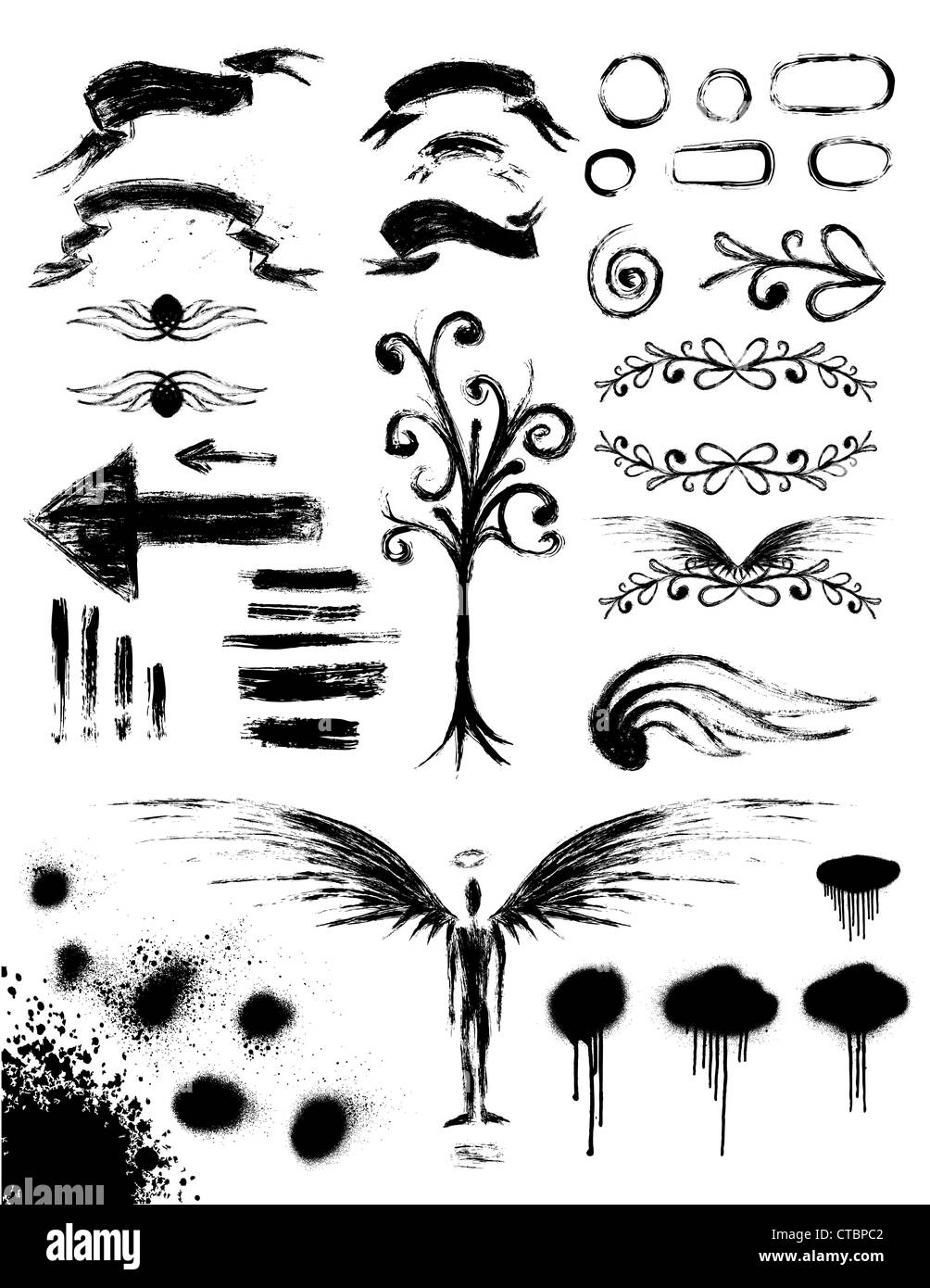 Large variety of hand painted elements Stock Photo - Alamy