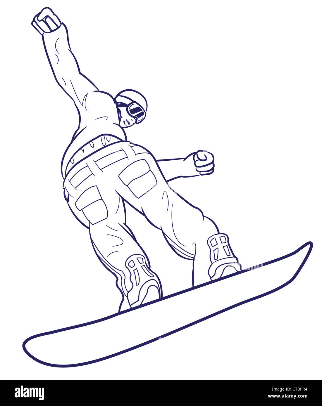 Line drawing of man snowbaording mid trick Stock Photo - Alamy