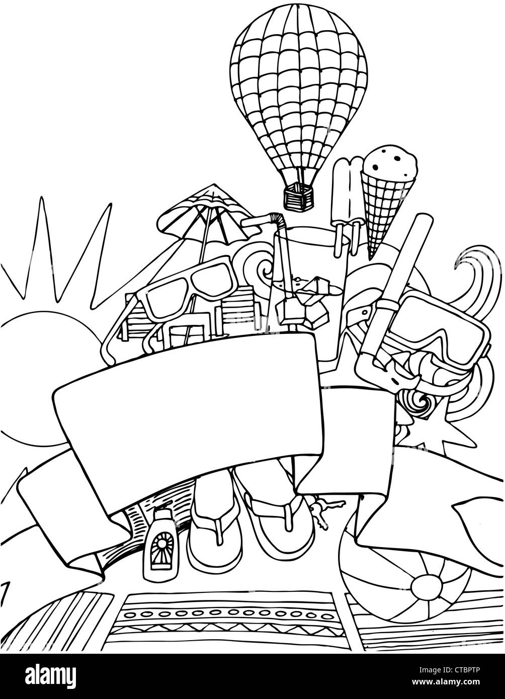 Line drawing of summer items Stock Photo - Alamy