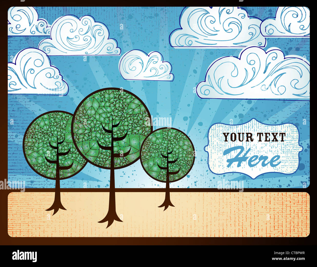 Three green trees on textured background with text banner Stock Photo ...