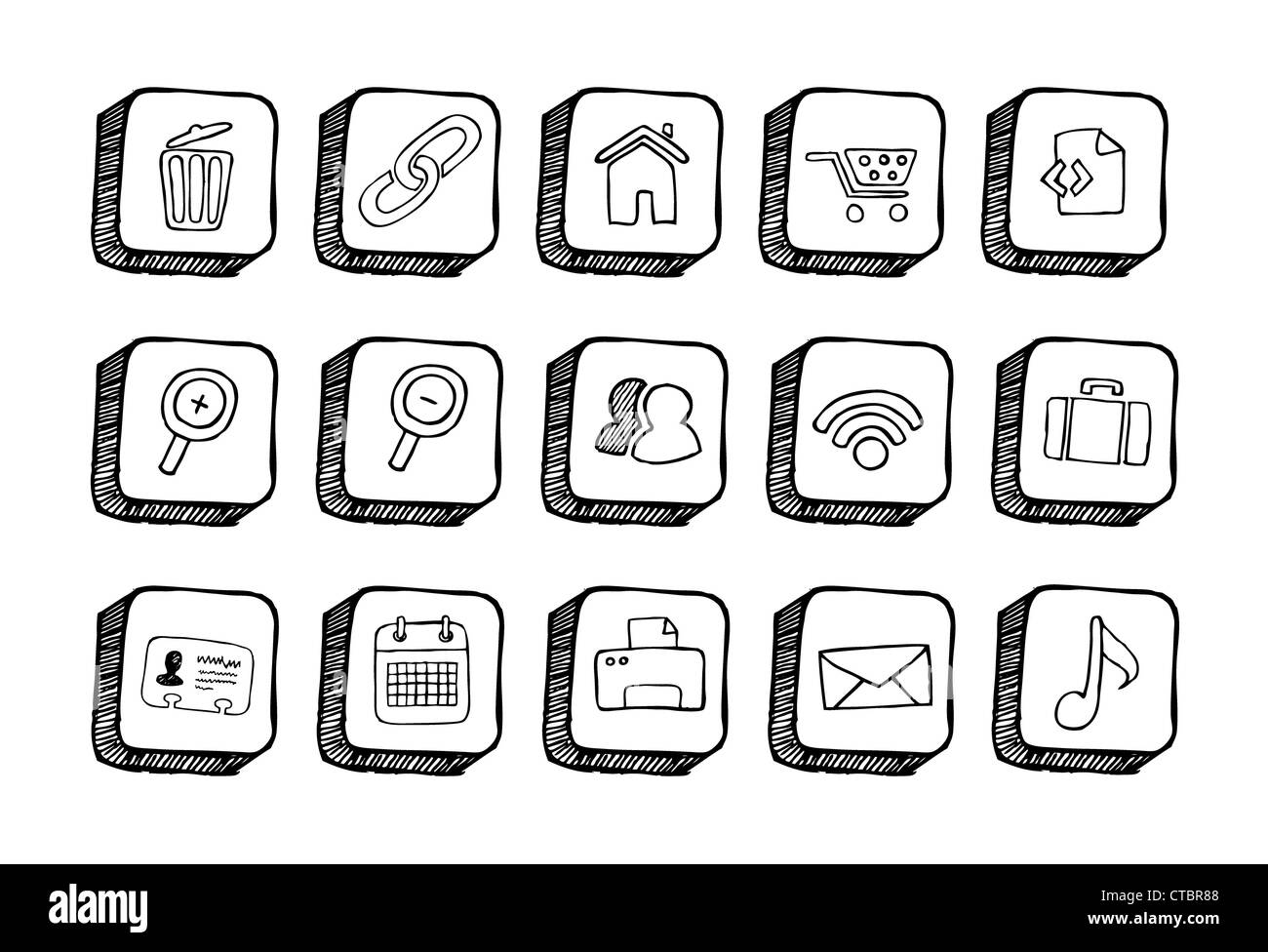 Selection of hand drawn icons for web site Stock Photo - Alamy