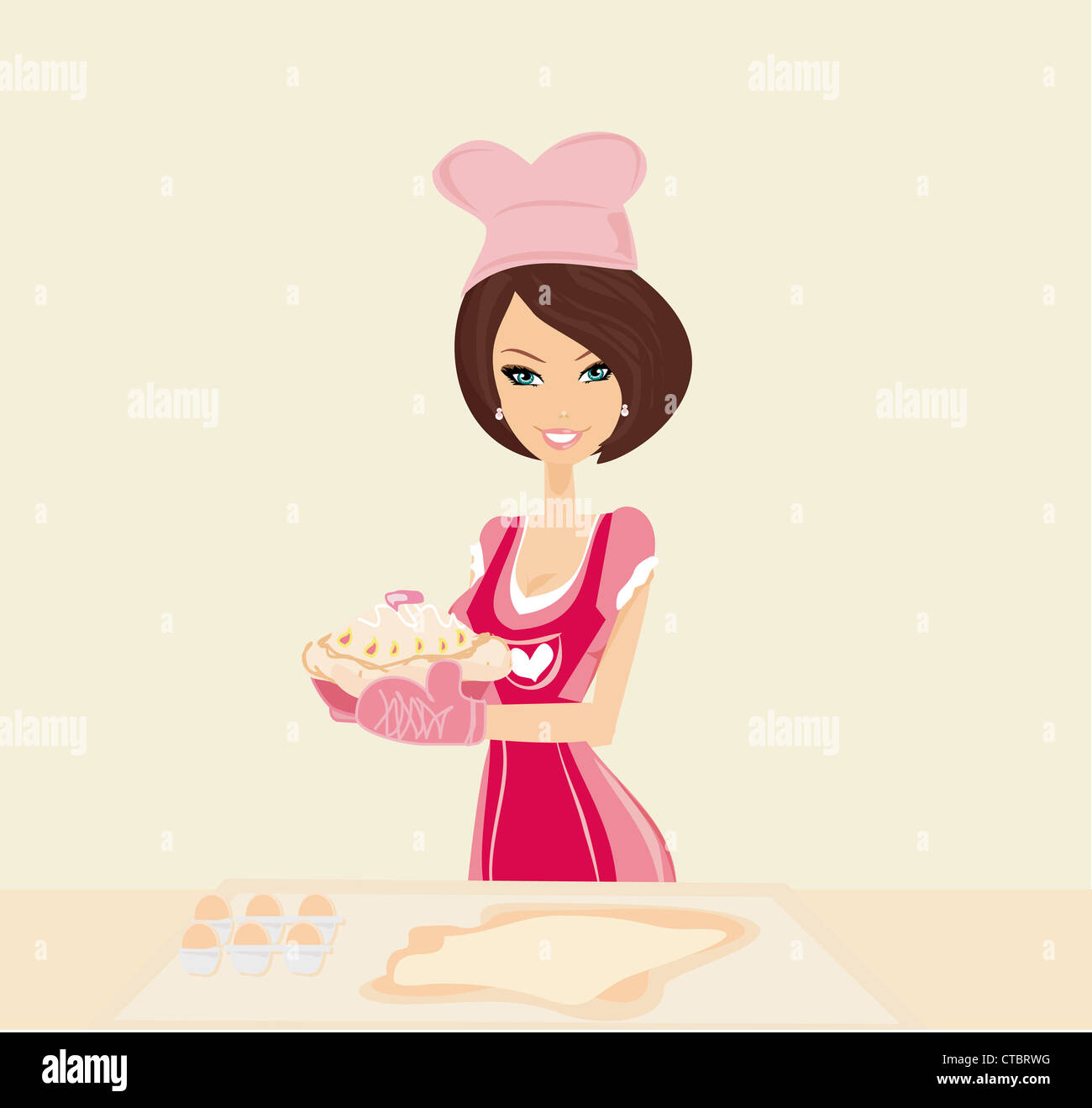 Beautiful lady cooking cake in the kitchen Stock Photo - Alamy