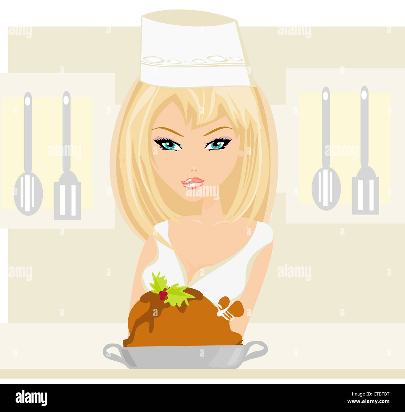 Beautiful lady cooking chicken in the kitchen Stock Photo - Alamy