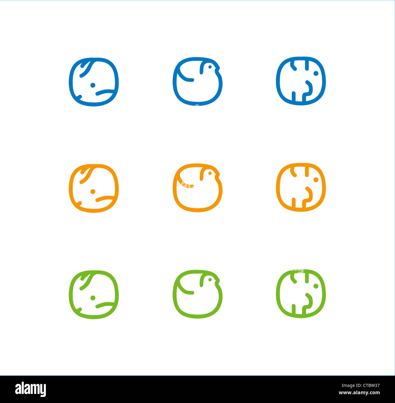 Set of stylized animal icons: bird, whale and elephant Stock Photo - Alamy