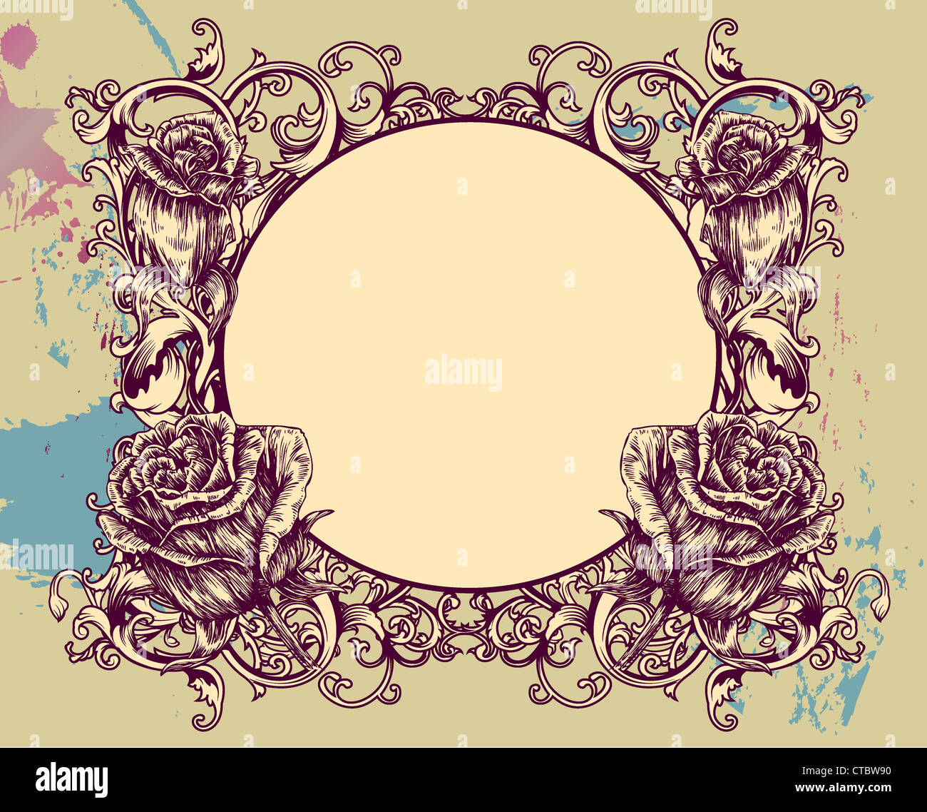 vintage floral frame with roses vector illustration Stock Photo - Alamy