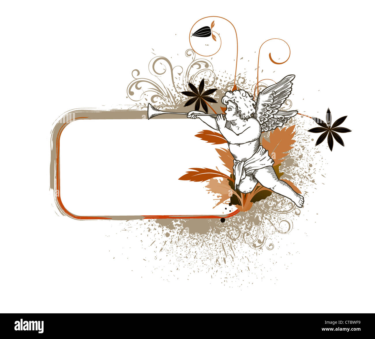 angel with floral frame Stock Photo - Alamy