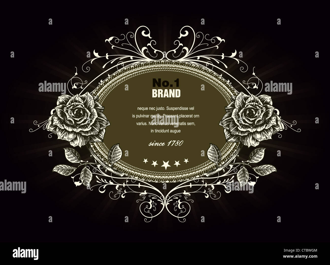 vector vintage label with roses Stock Photo - Alamy