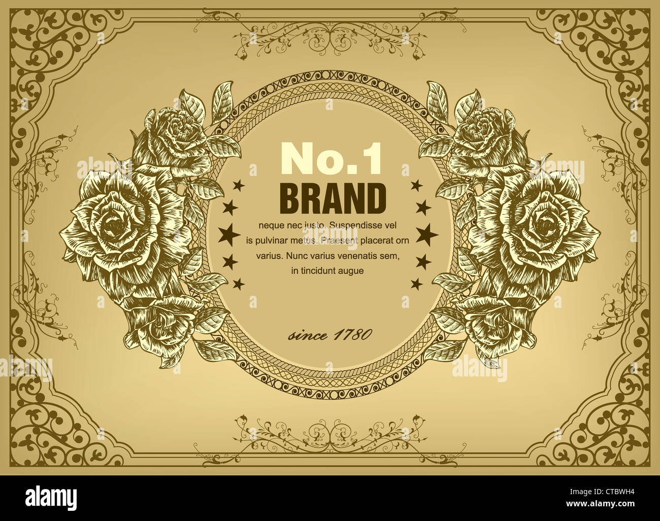 vector vintage label with roses Stock Photo - Alamy