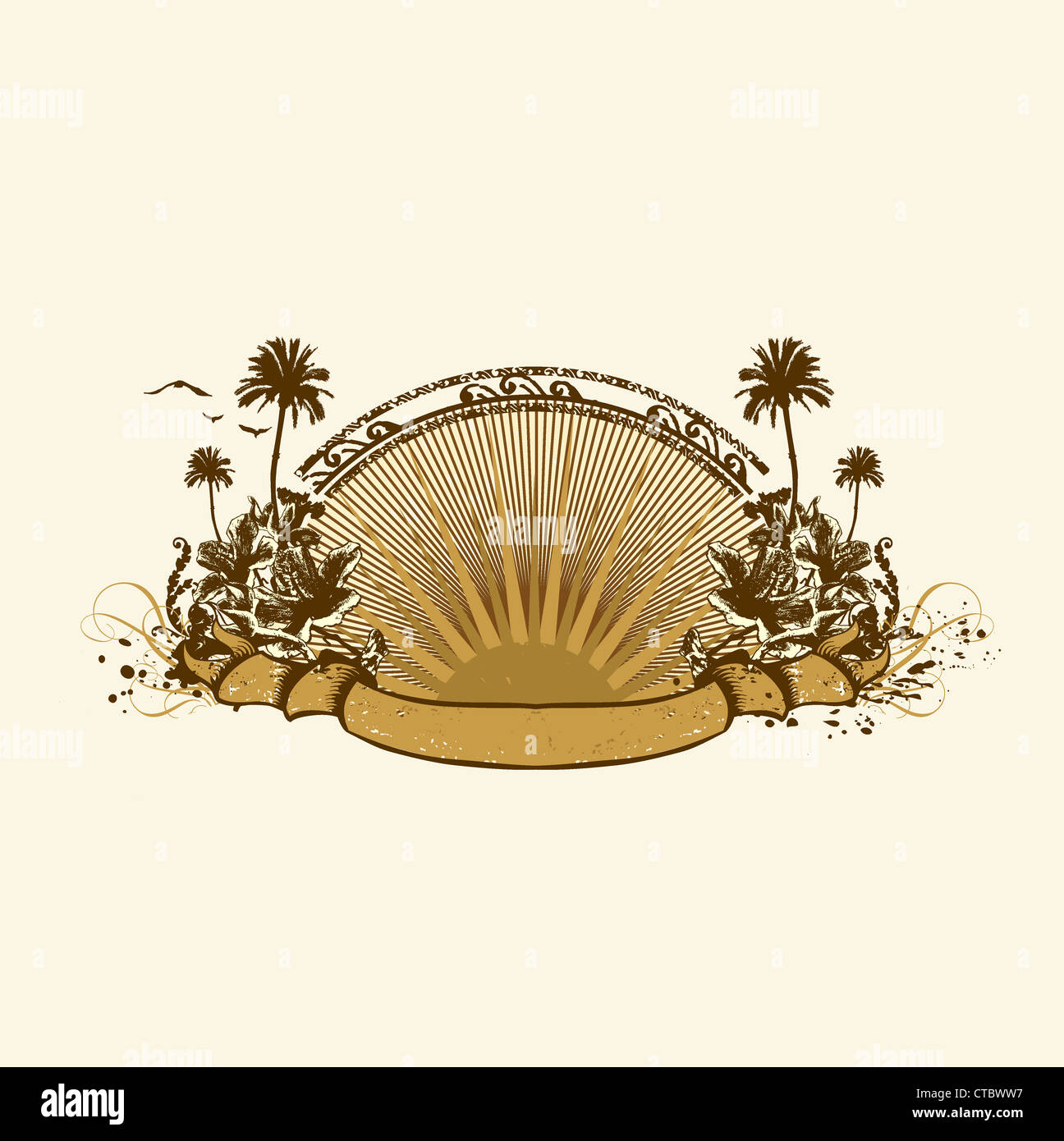 Vector insignia and banner. Surice on the tropical ocean coast. Grunge ...