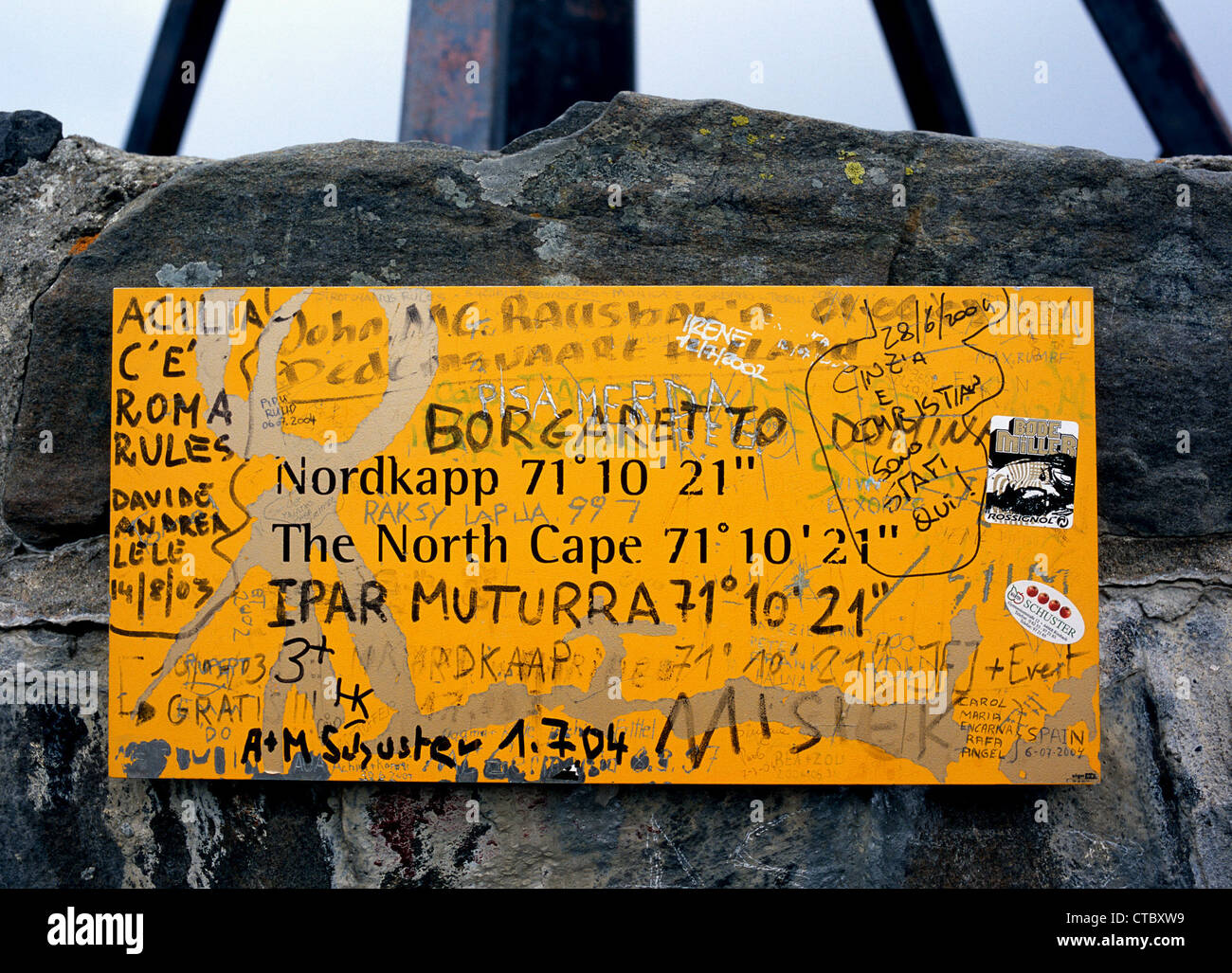 Nordkapp, Norway, sign on steel globe Stock Photo - Alamy