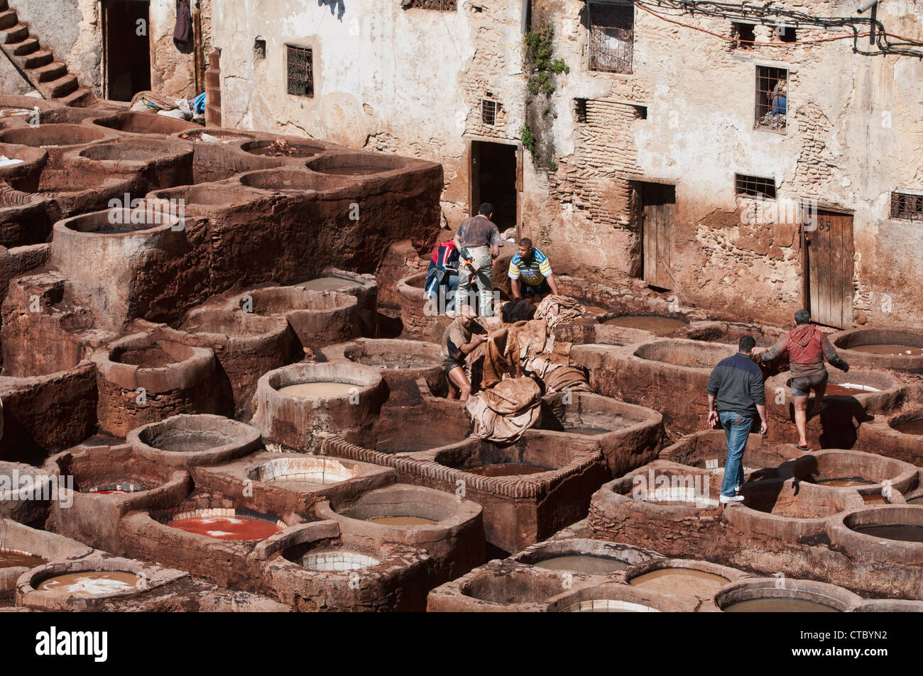 the thousand year old leather tanneries in the ancient medina of Fes ...