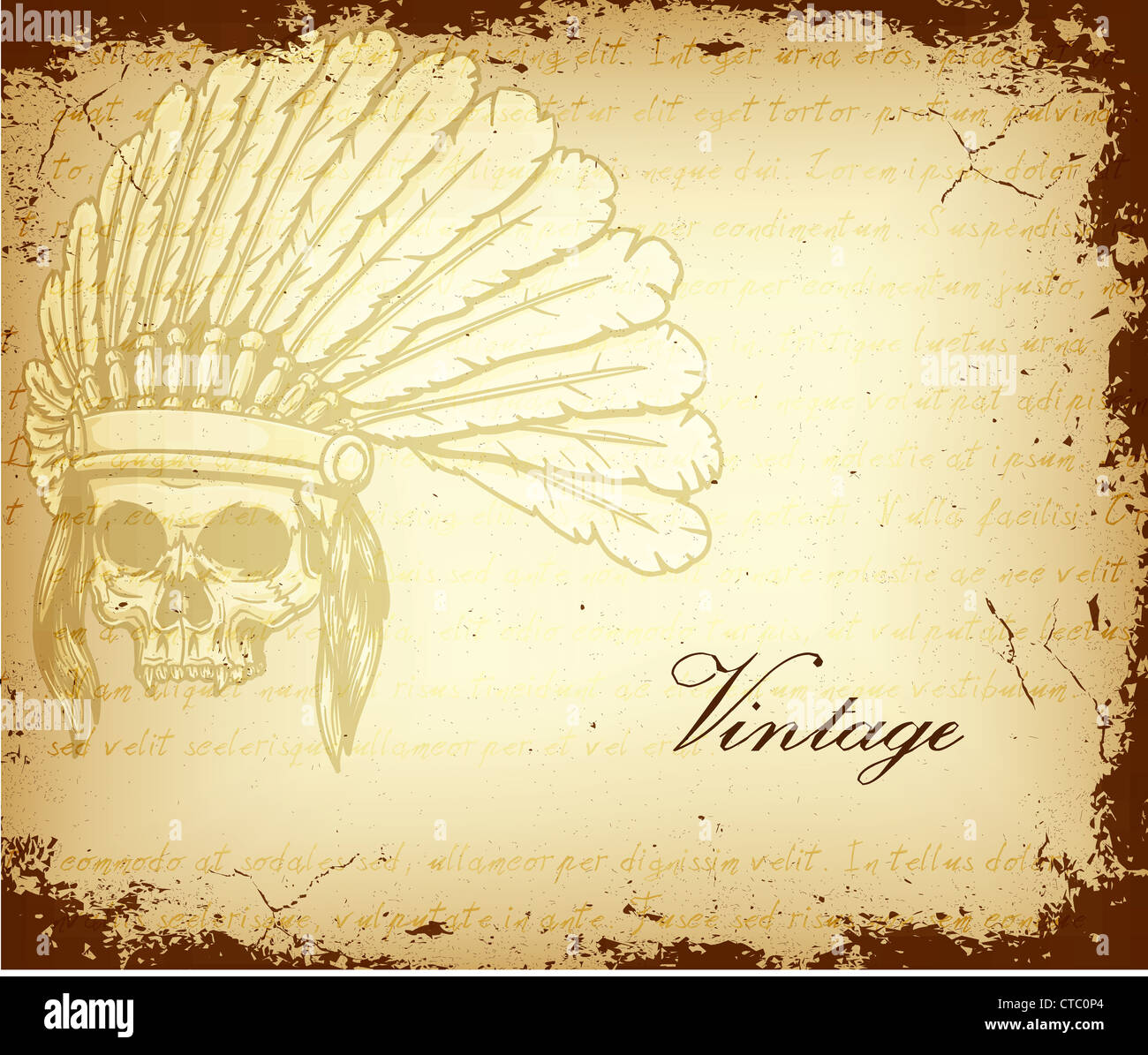vintage grunge background with native american skull vector ...
