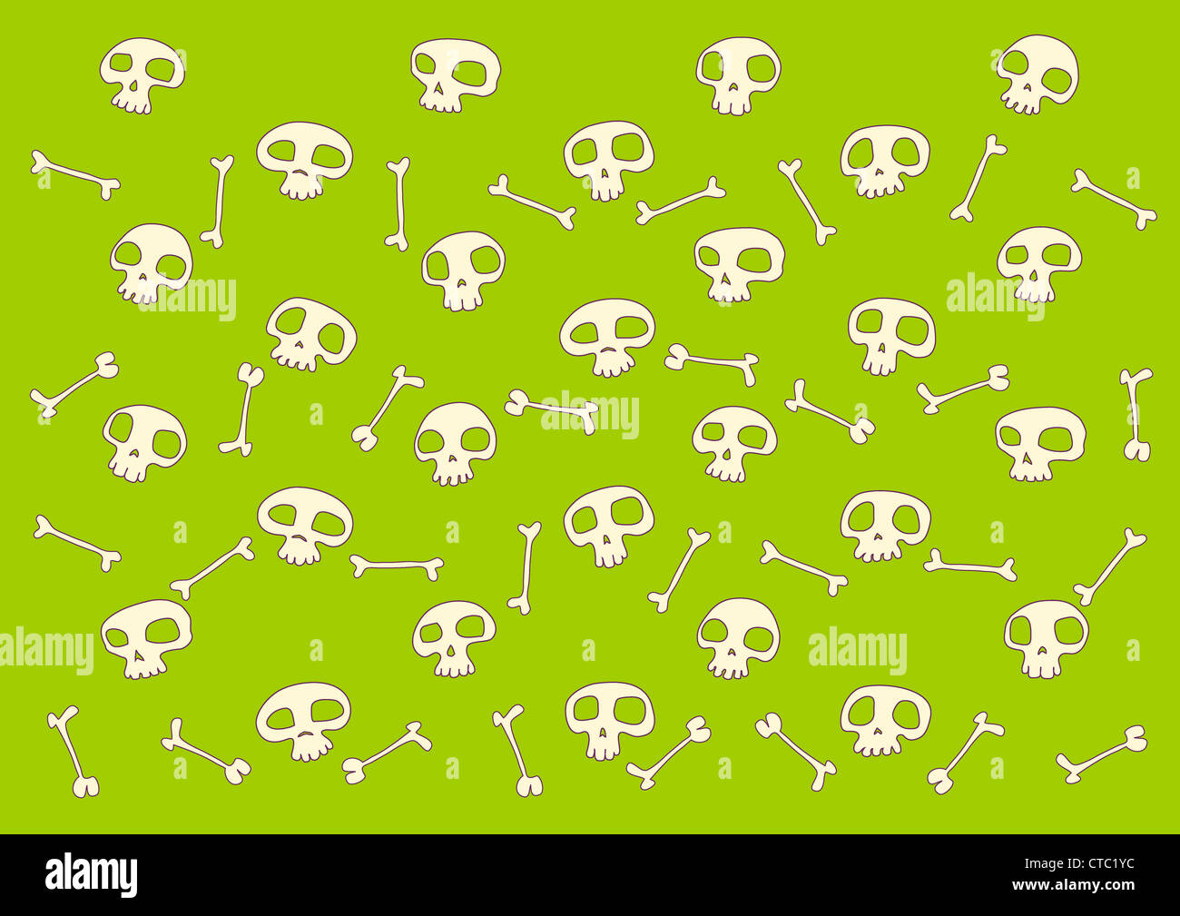 pattern made of funny skulls and bones on bright green background ...