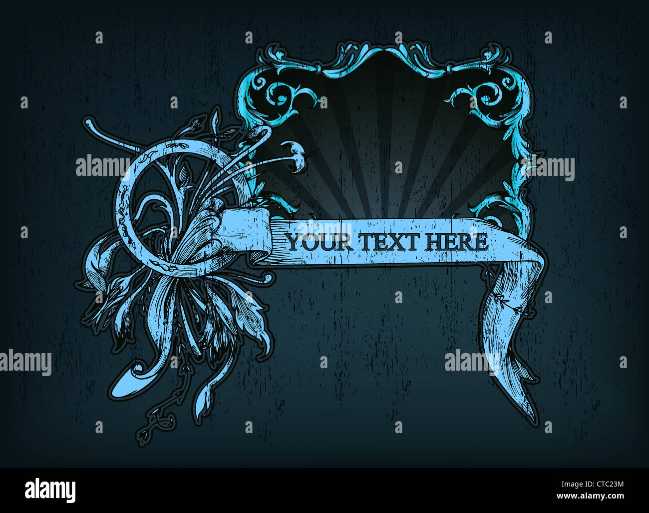 vector grunge floral frame with rays Stock Photo - Alamy