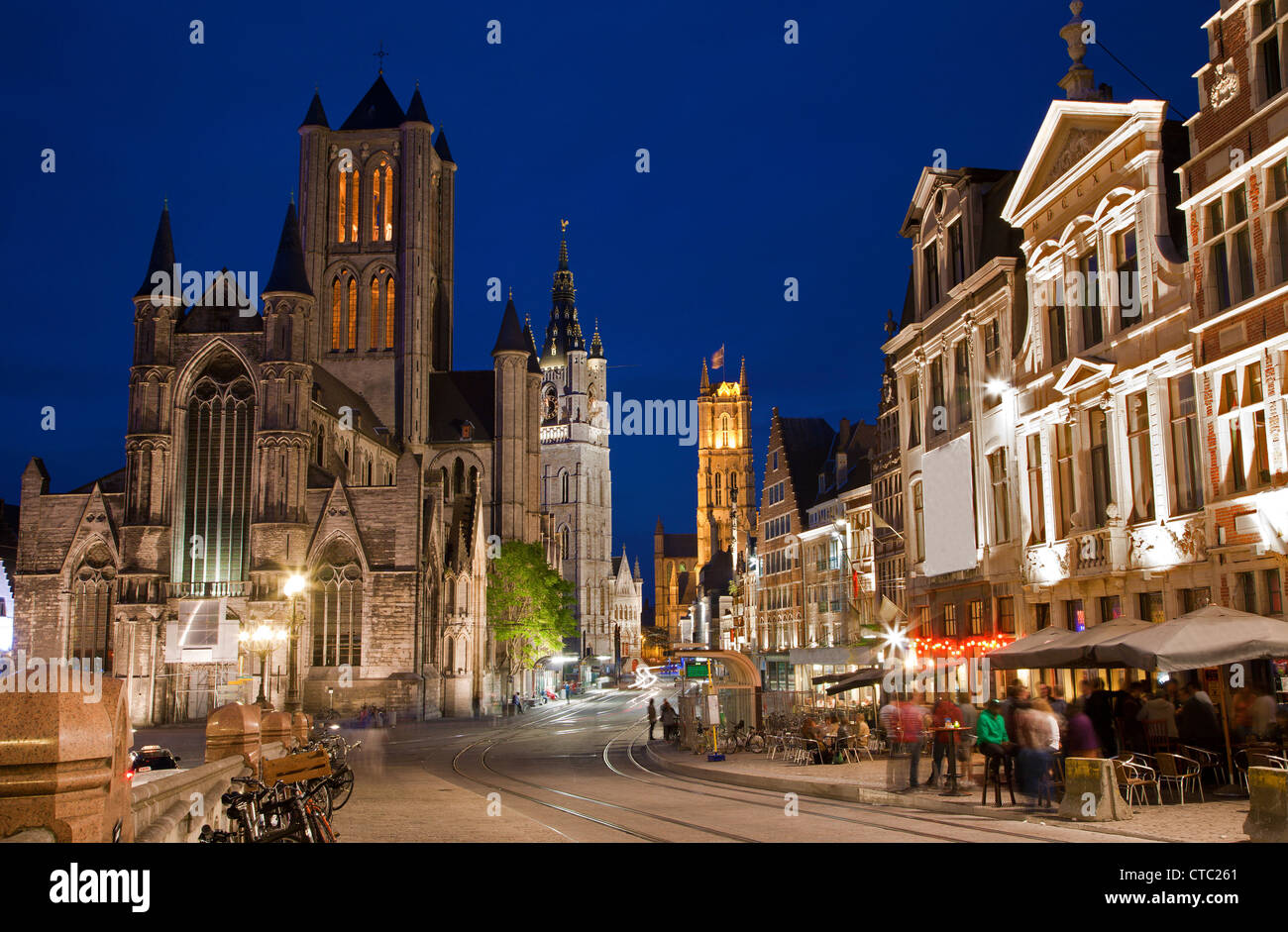 Gent - Look from Saint Michaels bridge to Nichlas church and town hall ...