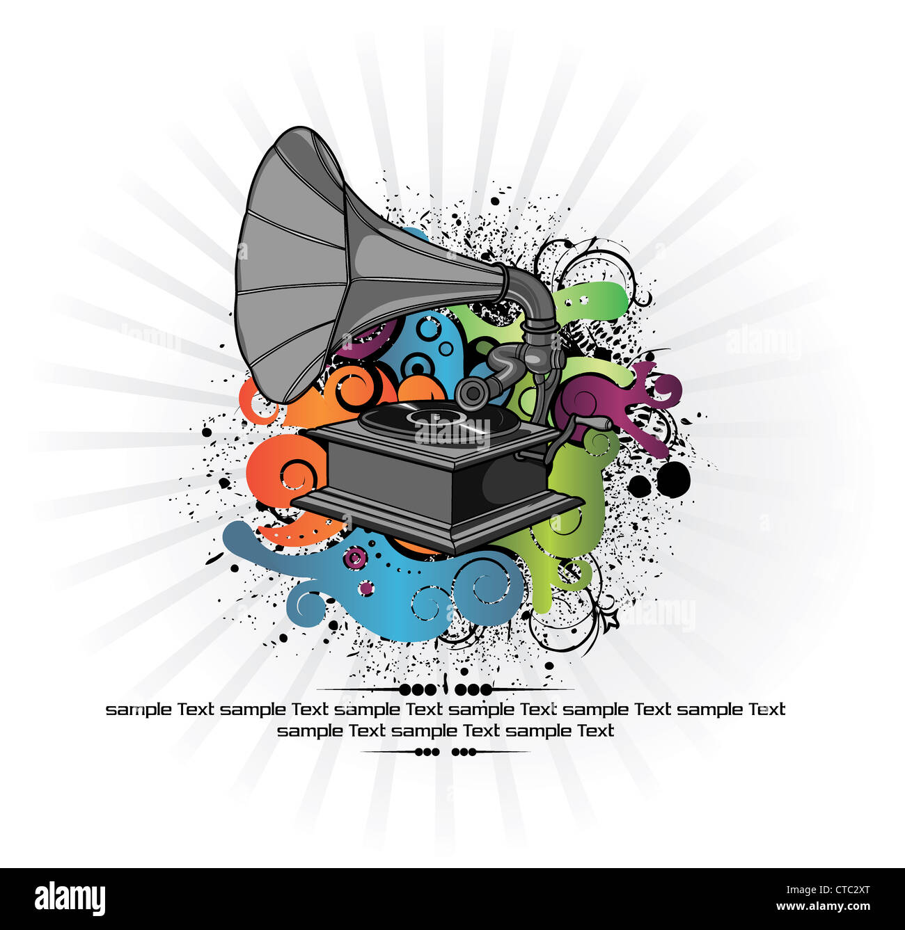 concert poster with floral and gramophone Stock Photo - Alamy