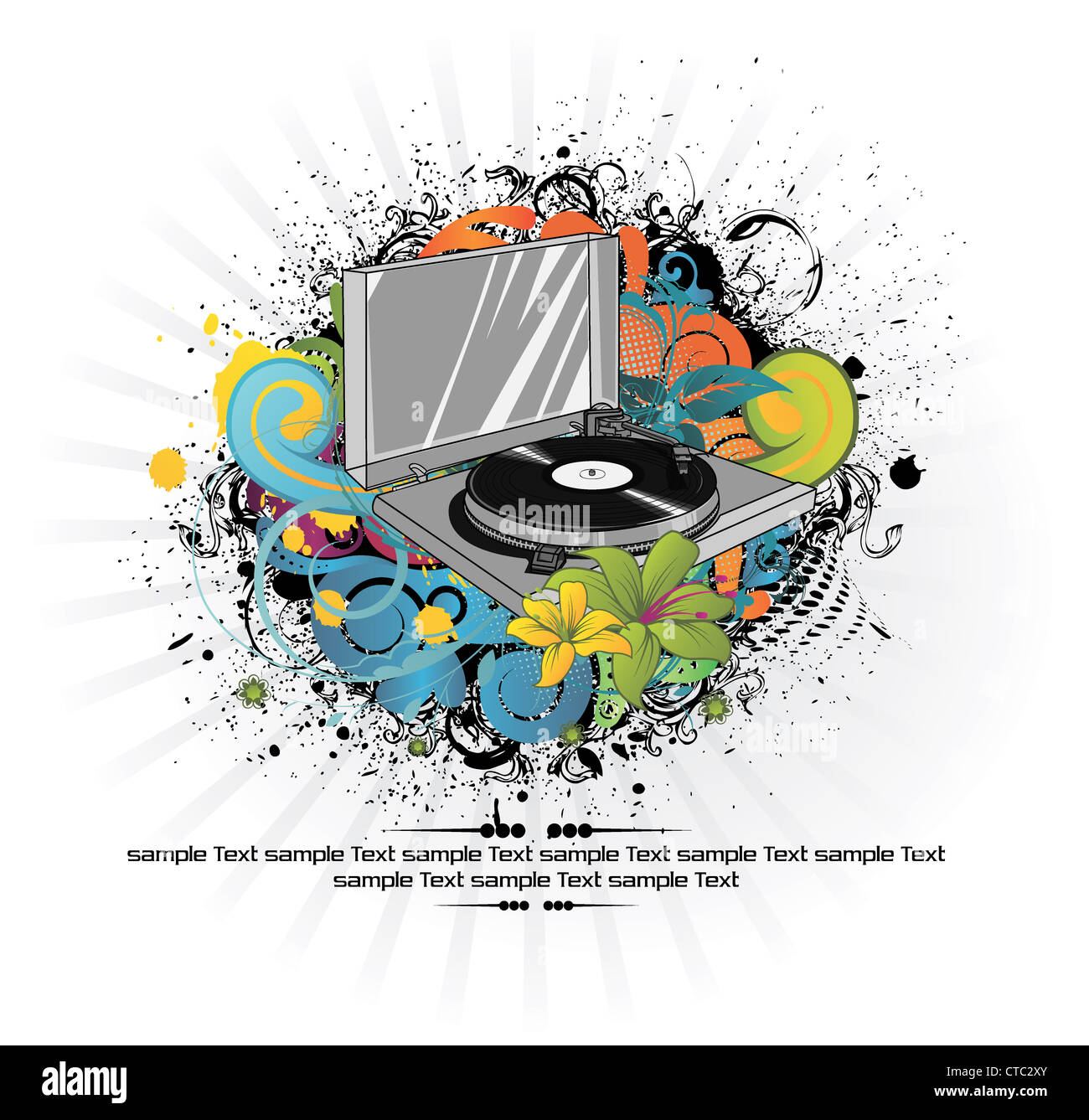 concert poster with floral and turntable Stock Photo - Alamy