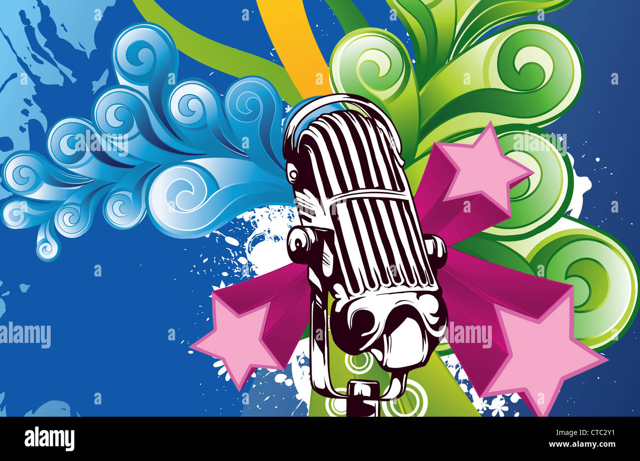 concert poster with floral and microphone Stock Photo - Alamy