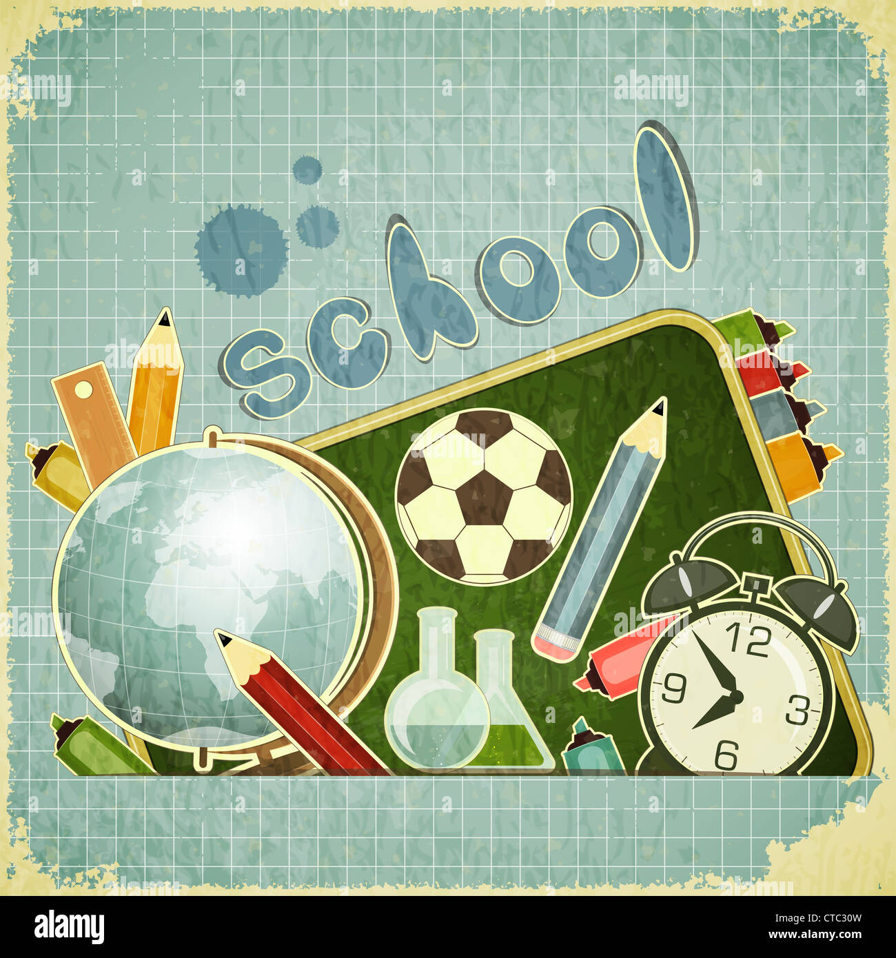 Retro card - back to school Design - School Board and School Supplies ...