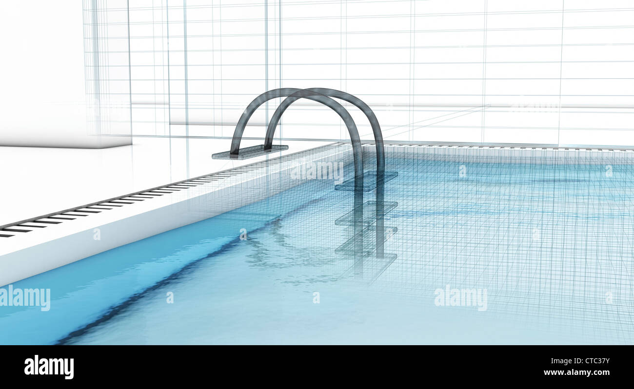 3D image of luxury swimming pool with wire-frame Stock Photo - Alamy