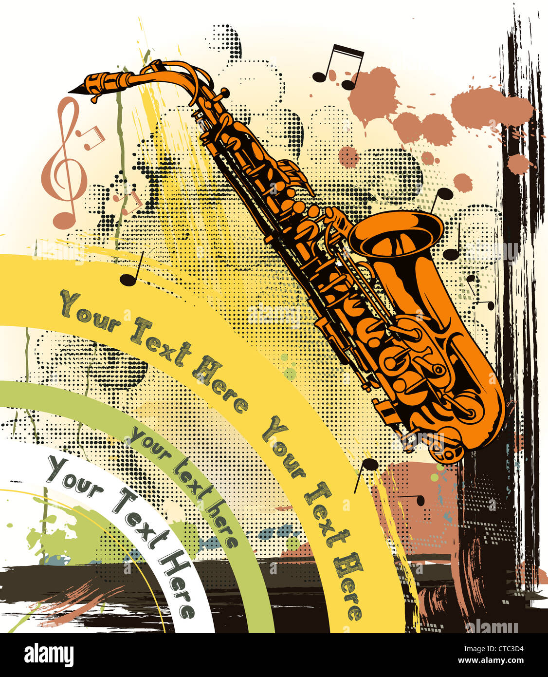 concert poster with grunge and saxophone Stock Photo - Alamy