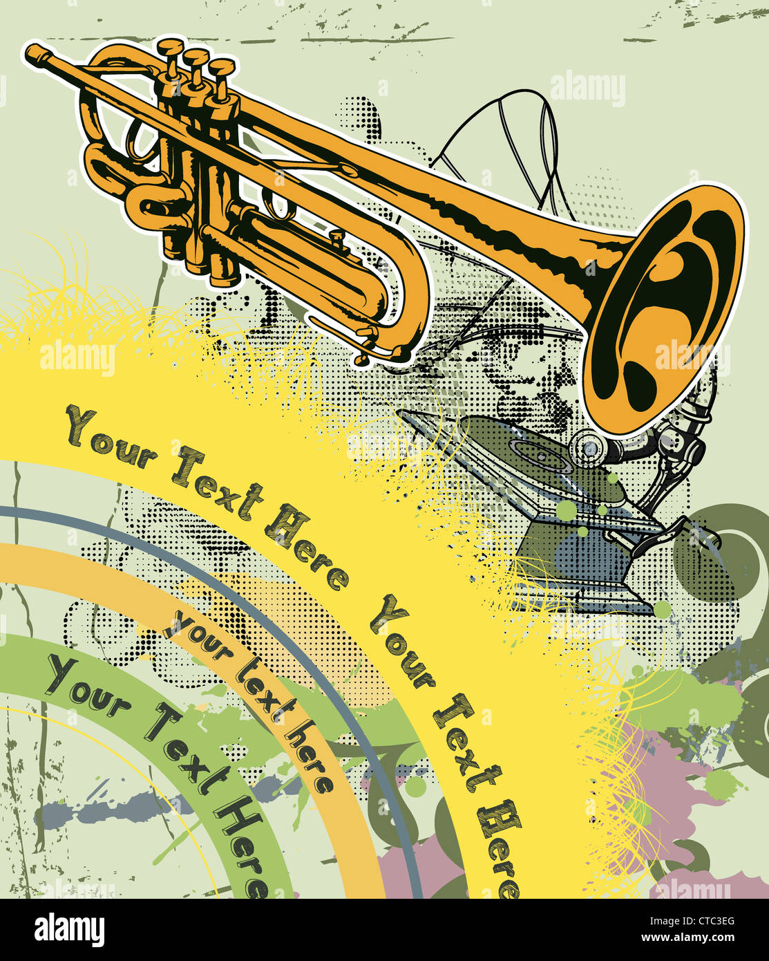 concert poster with grunge and trumpet Stock Photo - Alamy