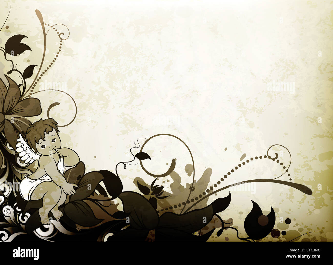 grunge floral background with angel vector illustration Stock Photo - Alamy