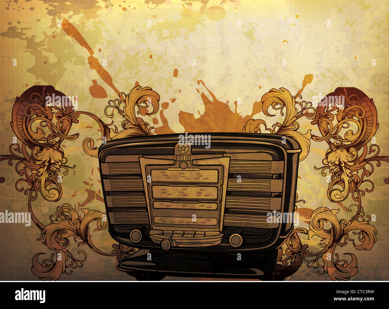 vector vintage music poster with old radio Stock Photo - Alamy