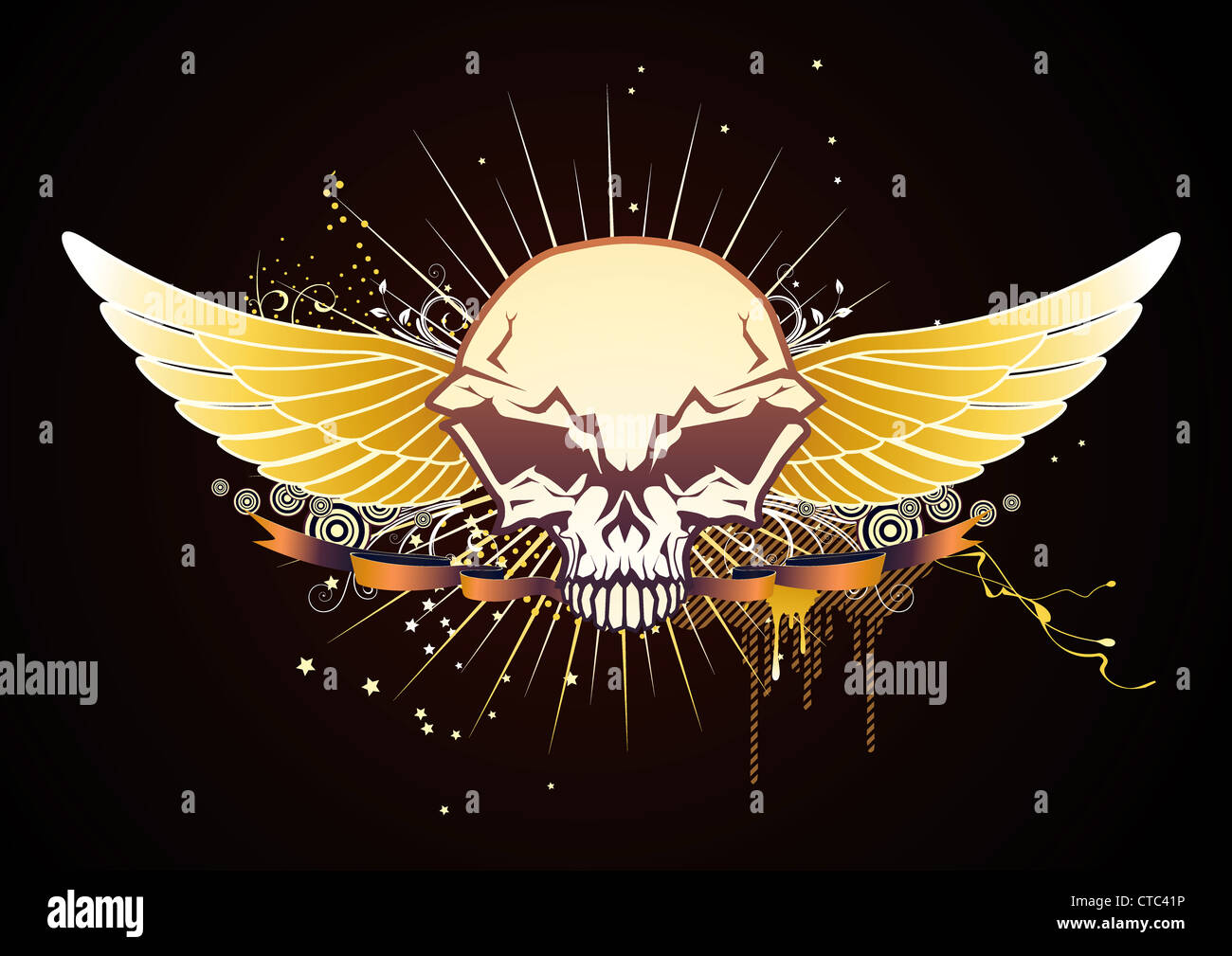 Vector illustration of style golden skull winged emblem Stock Photo - Alamy